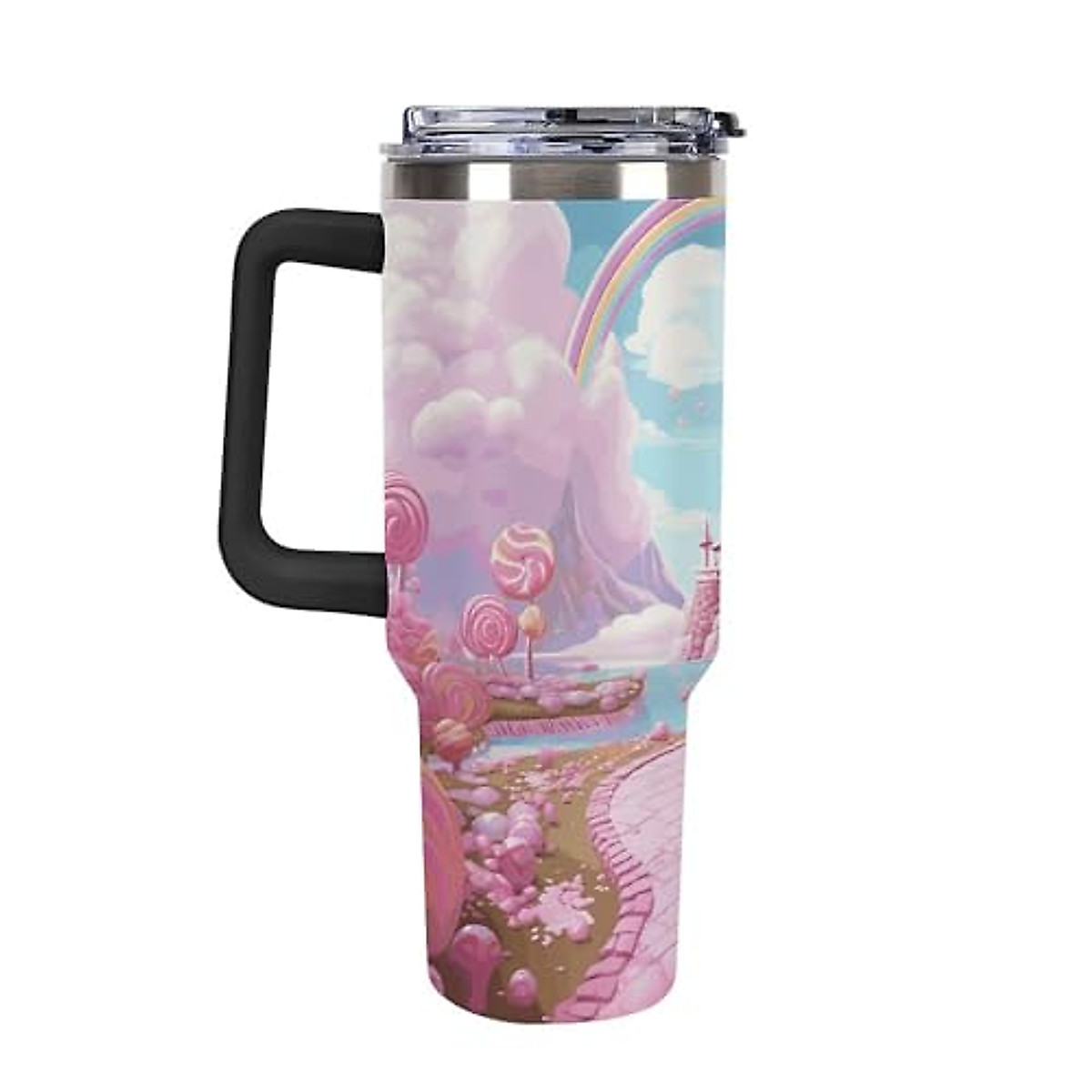 STVNKML 40 Oz Tumbler with Handle Candy Land Stainless Steel Coffee Mug Reusable Travel Mug Leak-proof Insulated Car Cup Large Capacity Tumbler for Travel, Outdoor, Home Use (Black)