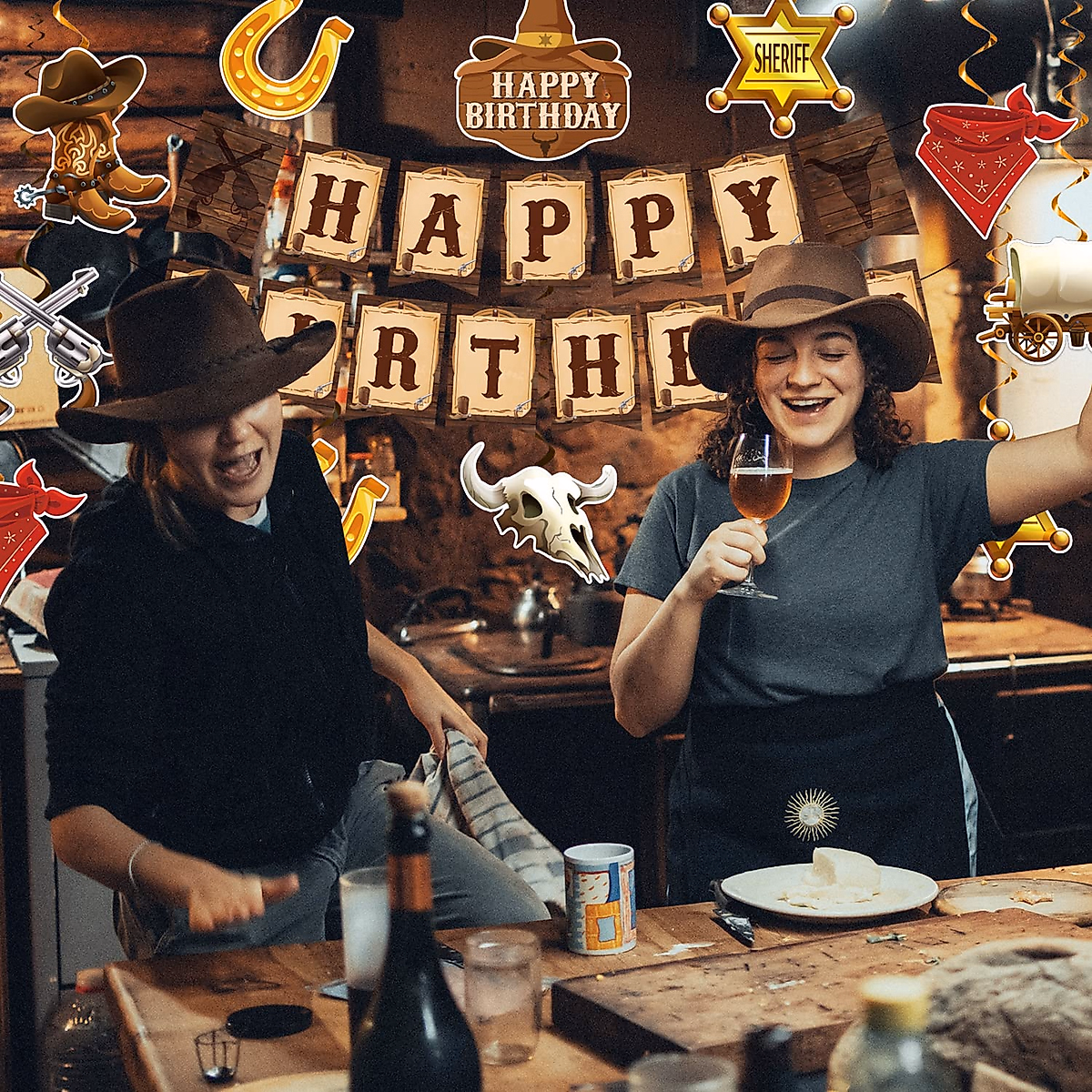 Cowboy Party Decorations, Cowboy Theme Party Decorations Include Western Cowboy Happy Birthday Banners and Hanging Swirls, Cowboy Birthday Decorations Supplies for Boys