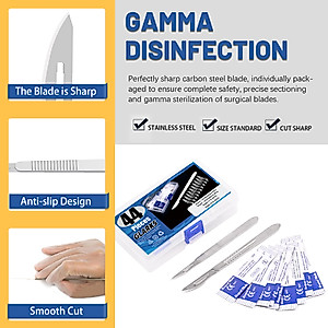 Glarks 44Pcs Surgical Grade Blade with Handle Kit, 40Pcs #11#23 Disposable Surgical Blade Sterile Scalpel Blade with 4Pcs #3#4 Scalpel Knife Handle Set for Biology Lab Anatomy, Practicing Cutting