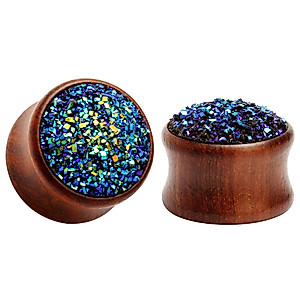 TBOSEN 5 Pairs Set Gauges Wood Tunnels Earrings Zircon Stone Body Jewelry Stretching Tapers Expanders Wooden Ear Plugs