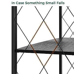 DEANIC 5-Shelf Folding Shelves Bookcase with Wheels, Heavy Duty Storage Shelves, Freestanding Metal Wire Shelving Unit for Living Room, Office, Kitchen, Basement, Pantry (Black)