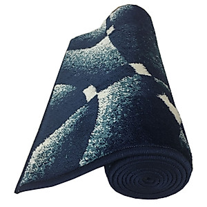 Comfy Collection Stripes Swirl Abstract Design Area Rug Modern Contemporary Rug 2 Color Options (Navy Blue, 1'10" x 6'11")