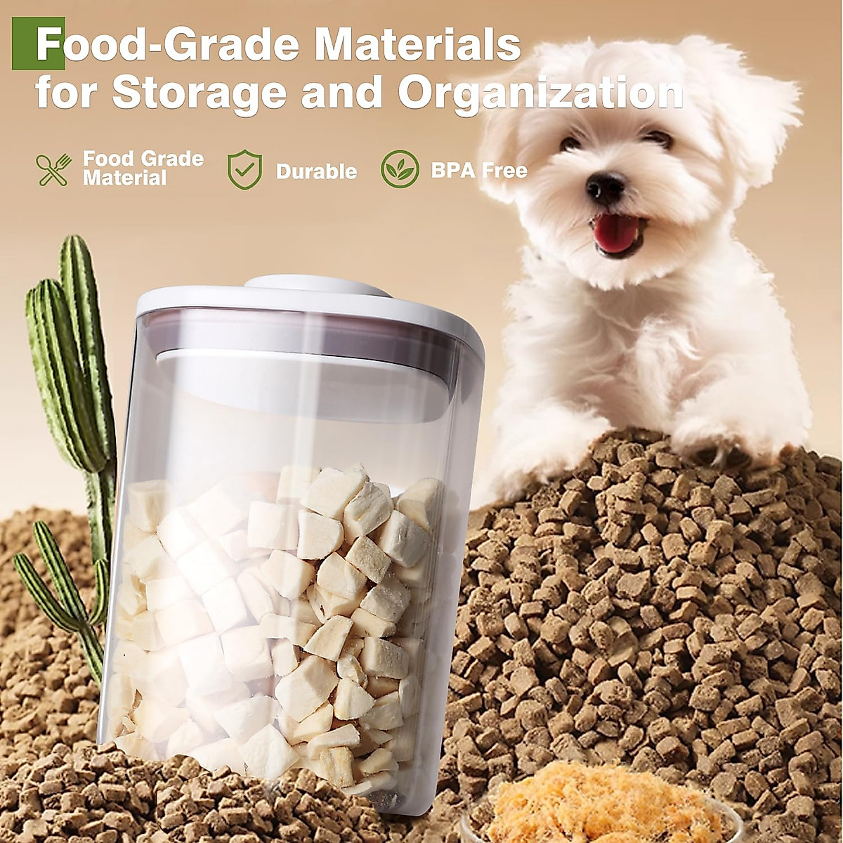 LivLab Airtight Small Grips POP Rice Cereal Dispenser - Rice Container Food Storage Bin Granola Cat/Dog Food Container (2.2 Qt)