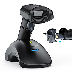 TEEMI Bluetooth QR Barcode Scanner with USB Cradle, Battery Replaceable Feature, Wireless Barcodes Reader Bar Code Scan Gun Handsfree Automatic Screen Scanning, Advanced Data Parsing