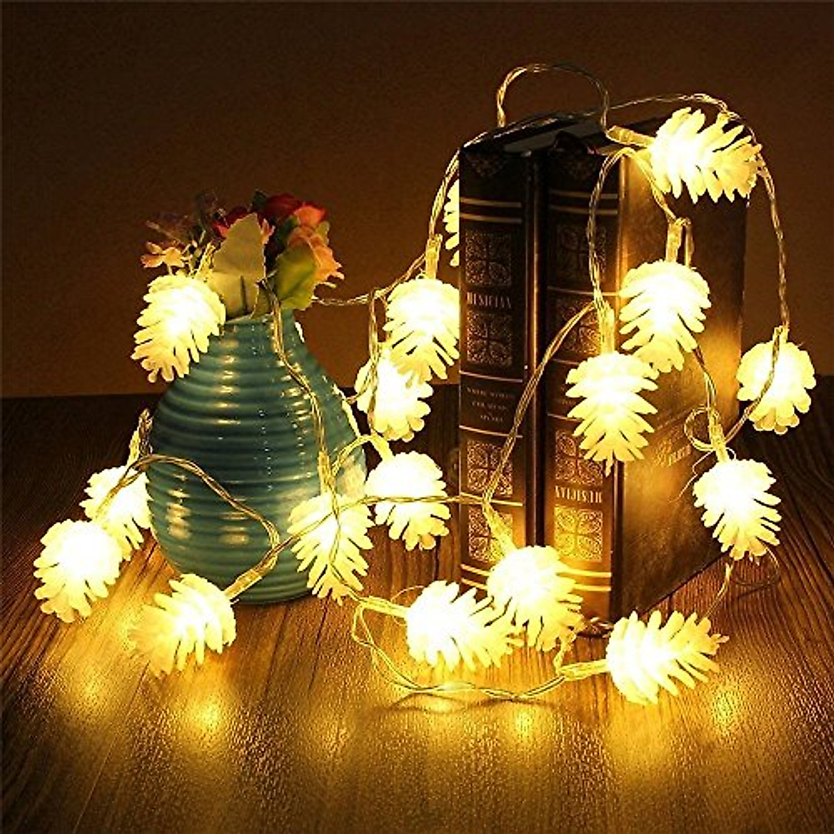 WONFAST Pine Cone Led String Lights, Waterproof 5m/16.4ft 20LED Outdoor Solar Powered Fairy Starry Lights for Gardens Christmas Trees Weddings Parties Indoor Holiday Decoration (Warmwhite)