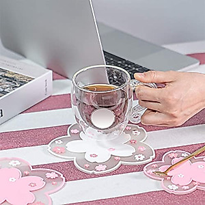 2Pcs Cherry Blossom Coasters for Coffee Table - Heat Resistant Cherry Blossom Decor Non Slip Mat Clear Coasters Table Cup Mat Coffee Mat Gift - Cute Coasters for Drinks Set of 2 for Home, Office, Bar
