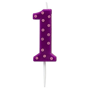 Papyrus Number 1 Birthday Candle, Purple Polka Dots (1-Count)