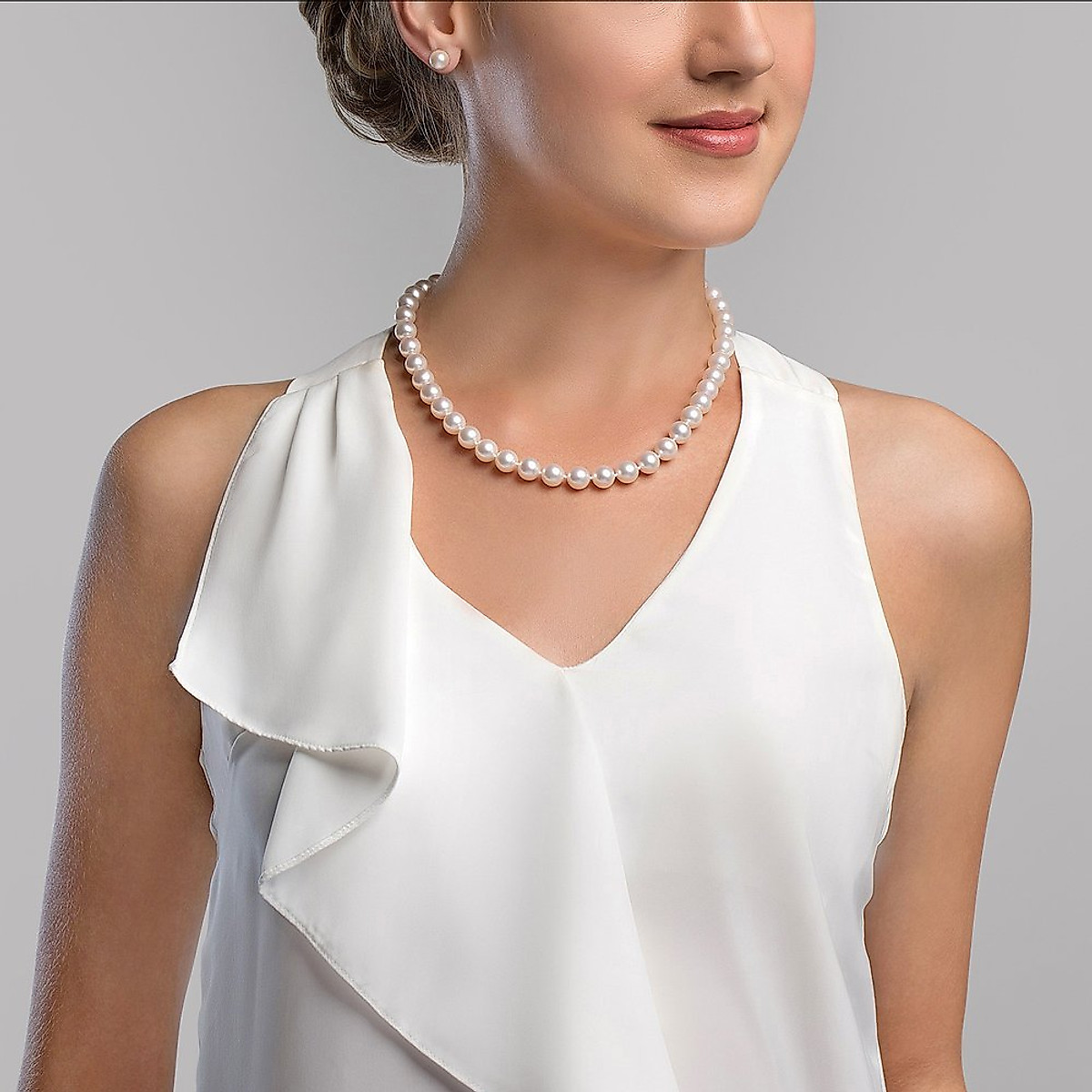 The Pearl Source 14K Gold 9-10mm AAAA Quality White Freshwater Cultured Pearl Necklace for Women in 24" Matinee Length