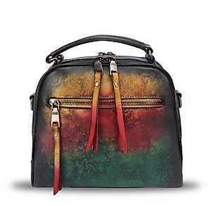 Genuine Leather Satchel Purse for Women Retro Cowhide Handmade Top Handle Handbag Designer Crossbody Bag (Multicolored1)