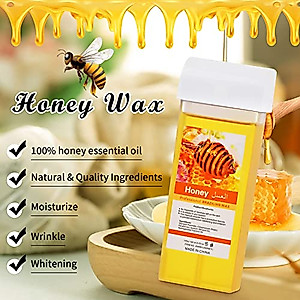 Roll On Wax, Honey Hair Removal Wax Cartridge, Depilatory Wax Roller Refill, Hair Removal Wax Roller, Wax Cartridge Refill for Body Waxing, Leg and Arms (4 Pack)