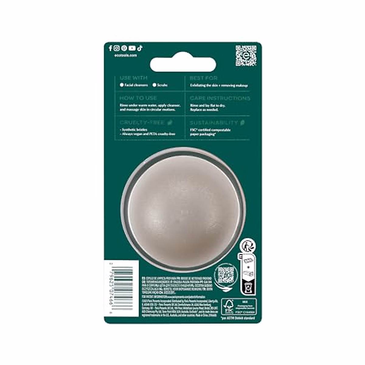 EcoTools Deep Cleansing Facial Brush, Manual Facial Cleansing Brush Exfoliates & Deeply Cleanses, Remove Makeup & Dry Skin, Eco-Friendly Face Brush for Cleansing, Color May Vary, 1 Count