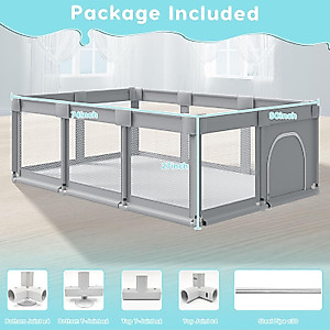 Fshibila 74" ×50" Large Baby Playpen, Baby Playard for Babies and Toddlers, Baby Fence Play Pens for Indoor & Outdoor, Sturdy Safety Play Yard with Soft Breathable Mesh, Anti-Fall, Grey