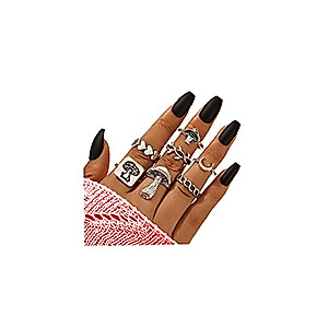 CSIYANJRY99 Vintage Silver Punk Rings Set Retro Mushroom Heart Moon Flower Heart Signet Knuckle Finger Statement Rings for Women Jewelry (I)