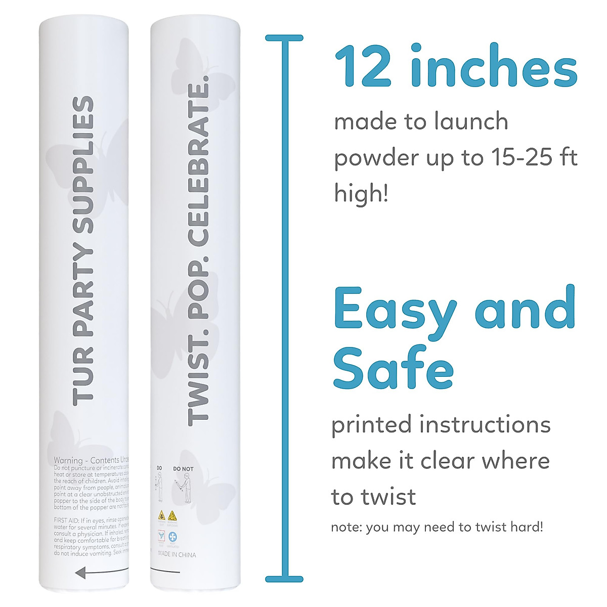 6 Pack White Butterfly Wedding Confetti Cannon Poppers | Biodegradable Butterfly Confetti | TUR Party Supplies | Up to 25ft | Giant (12”) | Party Poppers for Weddings, Birthdays, and Graduations