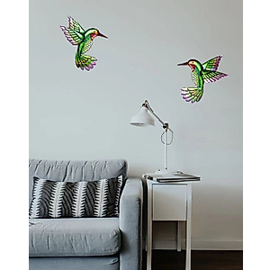 POXOHO Mosaic Hummingbird Metal Wall Decoration Glass Wall Art Indoor Wall Decoration Outdoor Wall Sculpture Hanging Decorates Bedrooms, Porches, Fences, Terraces and Gardens Set of 2