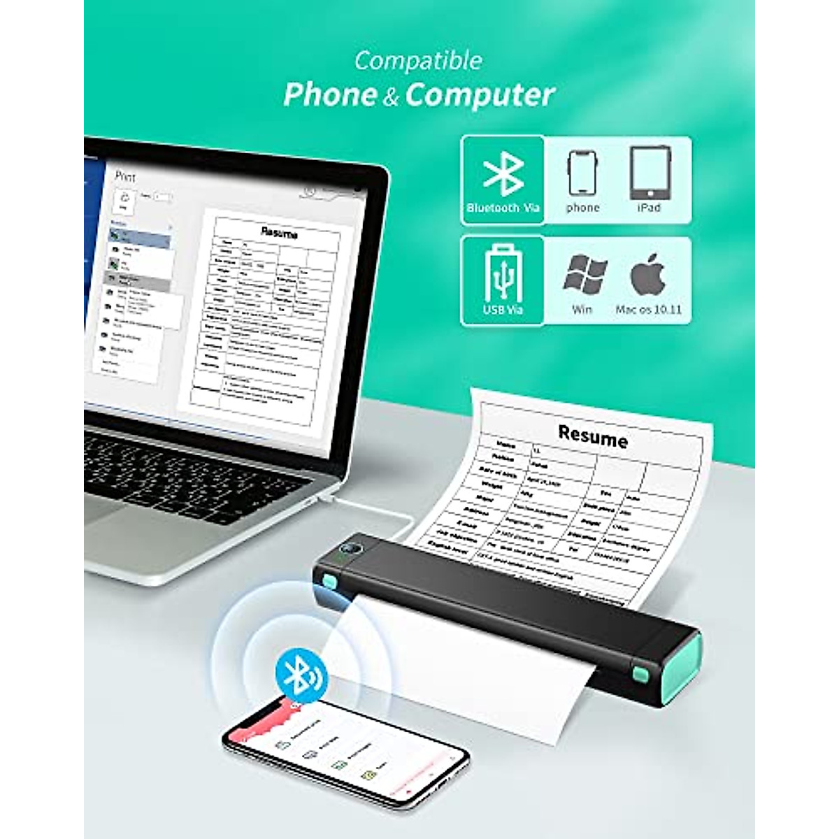 Itari Portable Printer Wireless for Travel, M08F-Letter Bluetooth Mobile Printer Support 8.5" X 11" US Letter, Inkless Thermal Compact Printer, Compatible with Android and iOS Phone & Laptop