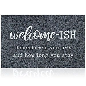 Large Welcome Mat for Front Door Outside Patio Mats Funny Welcome-ish Gray Doormat Non Slip Rubber Backing Entryway Low Profile Mats for Entry Shoe Mats 24"x36"