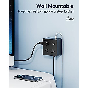 5ft Power Strip, SUPERDANNY Surge Protector 900 Joules, 4-Outlet 4-USB Extension Cord, Overload Switch, Grounded, Mountable, Desktop Charging Station for Home, Office, School, Dorm, Computer, Black