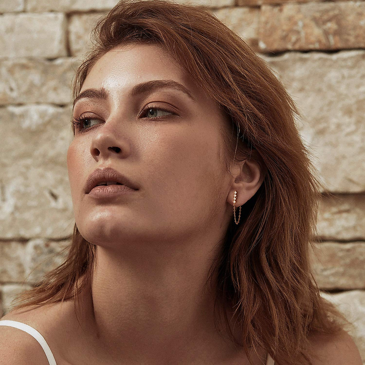 LOYATA Chain Stud Earrings Gold Bar Diamond Cubic Zirconia Dangle Drop 14K Gold Filled Dainty Small Simple Hypoallergenic Jewelry Gift for Women