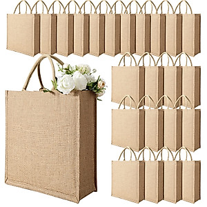 36 Pcs Burlap Gift Bags Burlap Tote Bag with Handles Small Reusable Burlap Bags Jute Bridesmaid Bags Welcome Lined Blank Totes for Wedding, Shopping, Grocery, DIY, Beach, Party, 11 x 9.5 x 3.9 Inch