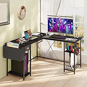 X-cosrack 88.5inch Large L-Shaped Computer Desk with Storage Shelves Drawer, Home Office Writing Corner Desk, 2 Person Long Desk PC Laptop Workstation with Hooks Storage Bag Cable Hole-Black