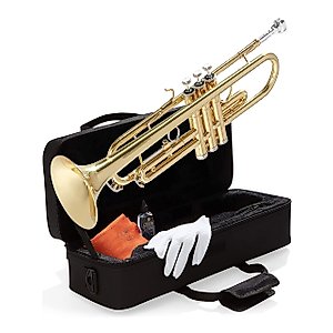 Mendini By Cecilio Bb Trumpet - Trumpets for Beginner or Advanced Student w/Case, Cloth, Oil, Gloves - Brass Musical Instruments For Kids & Adults