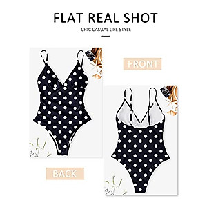 Swimsuit for Women One Piece Vintage Retro V Neck Polka Dot Swimsuit Tummy Control Swimwear Ruched Push Up Bathing Suit S