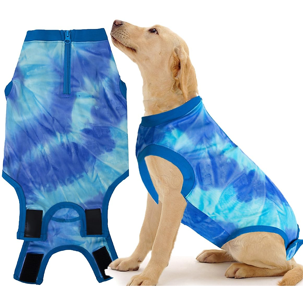Wabdhaly Dog Zipper Recovery Suit for Male Neuter Surgery,Female Spay Recover Onesie,Dogs Abdominal Wounds Sutures Bodysuit,E-Collar & Cone Alternative Surgical Large Recovery Suit,Tie Dye Blue XXXL