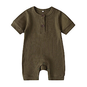 RELABTABY Newborn Baby Boy Girl 2 Pack Romper Unisex Infants Summer Solid Button Onesie Jumpsuit Outfits Clothes