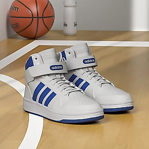 adidas Men's Postmove Mid Basketball Shoe, White/Team Royal Blue/Grey, 8