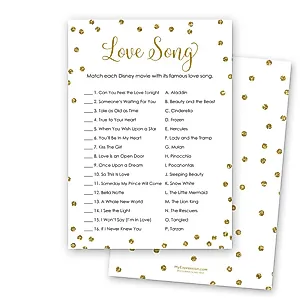 MyExpression.com 24 Cnt Love Song Match Bridal Game Cards (Faux Gold Glitter on White)