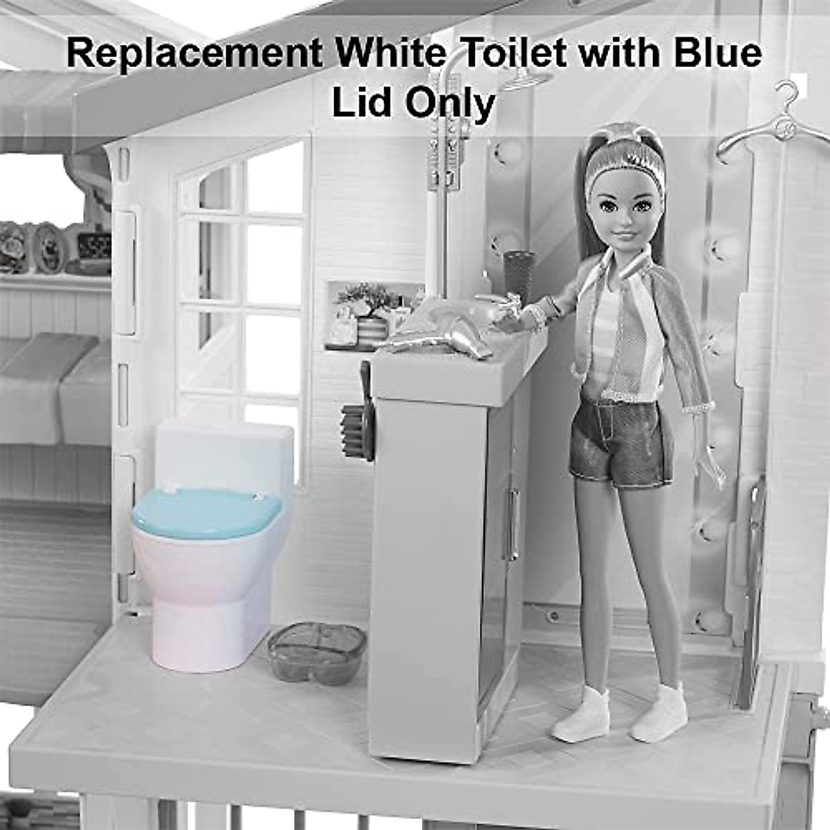 Replacement Parts for Barbie Malibu House Playset - FXG57 ~ Replacement White Toilet with Blue Lid