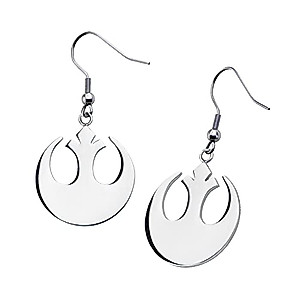 Amazon Collection Star Wars Jewelry Rebel Alliance Stainless Steel Dangle Hook Drop Earrings (SALES1SWMD), silver