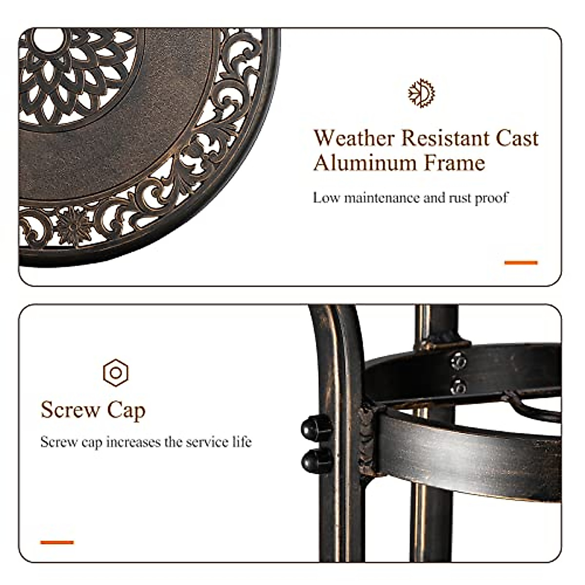 VINGLI Outdoor Bar Table, Bar Height Patio Table with Umbrella Hole Patio Dining Table, Cast Aluminum Tall Outdoor Table Bistro Table Outdoor Furniture Garden Table (32" Diax41 H)