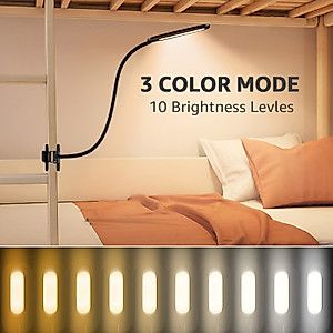 Dpower Desk Lamp with Clamp, 8W Clip on Light with 3 Lighting Modes, 10 Brightness Level, Eye-Caring Reading Lamp, Flexible Gooseneck Clamp Lamp, USB Desk Light for Bed Headboard Home Office Workbench