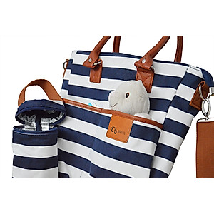 Designer Canvas Stylish Diaper Bag - With 2 Bonus Items: Changing Pad + Bottle Holder