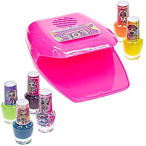 Townley Girl L.O.L Surprise Non-Toxic Peel-Off Water-Based Safe Quick Dry Nail Polish Gift Kit Set for Kids Set With Nail Dryer, AA Batteries Not Included, Ages 3+