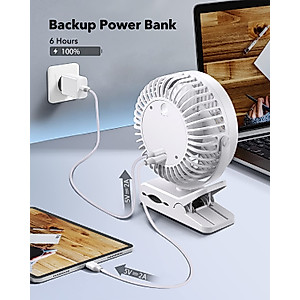 GEHEN Portable Clip on Fan, Cordless Small Desk 10000mAh Battery Operated, Rechargeable Table 3 Speeds Quiet Personal 360° Rotate Cooling Fan for Bedroom Office Stroller Camping White,D1PB005100002