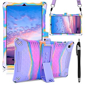 DETUOSI Case for Samsung Galaxy Tab S6 Lite 10.4" 2024/2022/2020 with Shoulder Strap, Stylus Pen, Multi-Angle Soft Silicone Case for Galaxy S6 Lite Tablet, Model(SM-P610/P613), Rose Red & Purple
