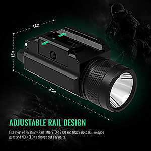 Gmconn 1200 Lumens Rail Mounted Compact Pistol Light LED Strobe Tactical Gun Flashlight with 2 x CR123A Lithium Batteries