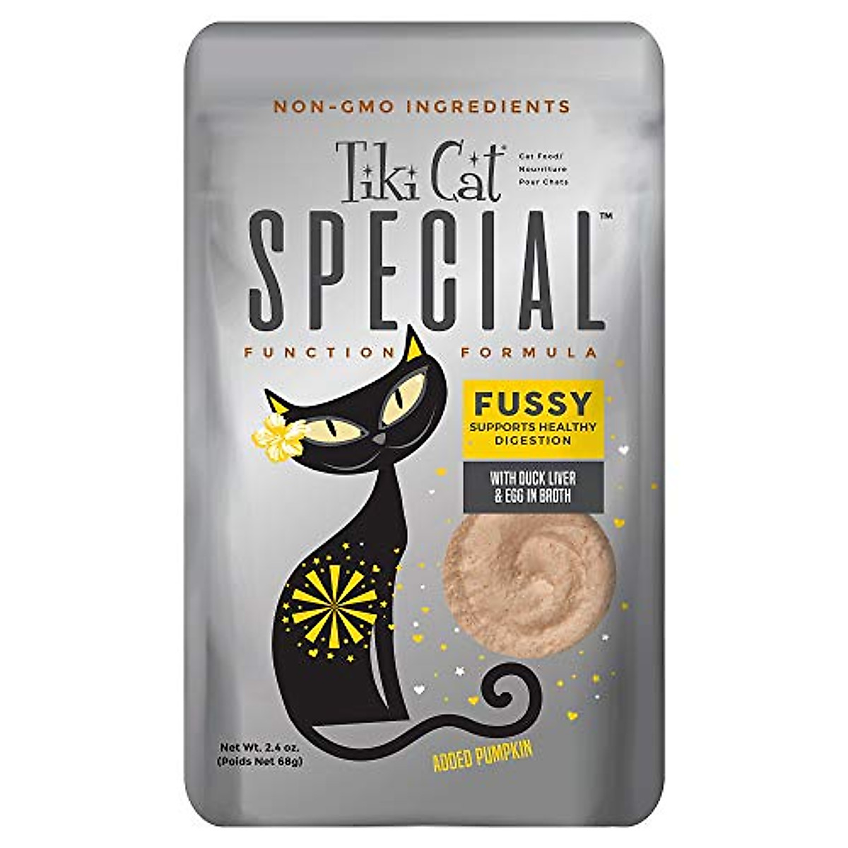 Tiki Cat Special Fussy Mousse, Duck Liver & Egg, Specially Formulated to Support Healthy Digestion, Function Wet Cat for Adult Cats, 2.4 oz. Pouch (Pack of 12)