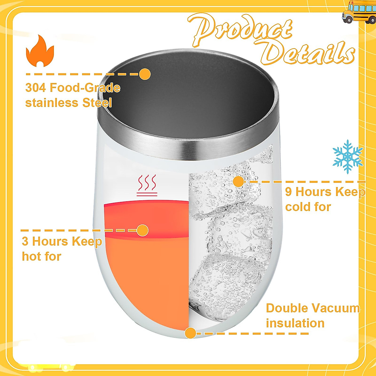 Rtteri 2 Pcs Bus Driver Appreciation Gifts School Bus Driver Gifts for Women Men Bus Driver Keychain Stainless Steel Bus Driver Tumbler Cup 12oz with Lid and Straw for Back to School Present (Cute)