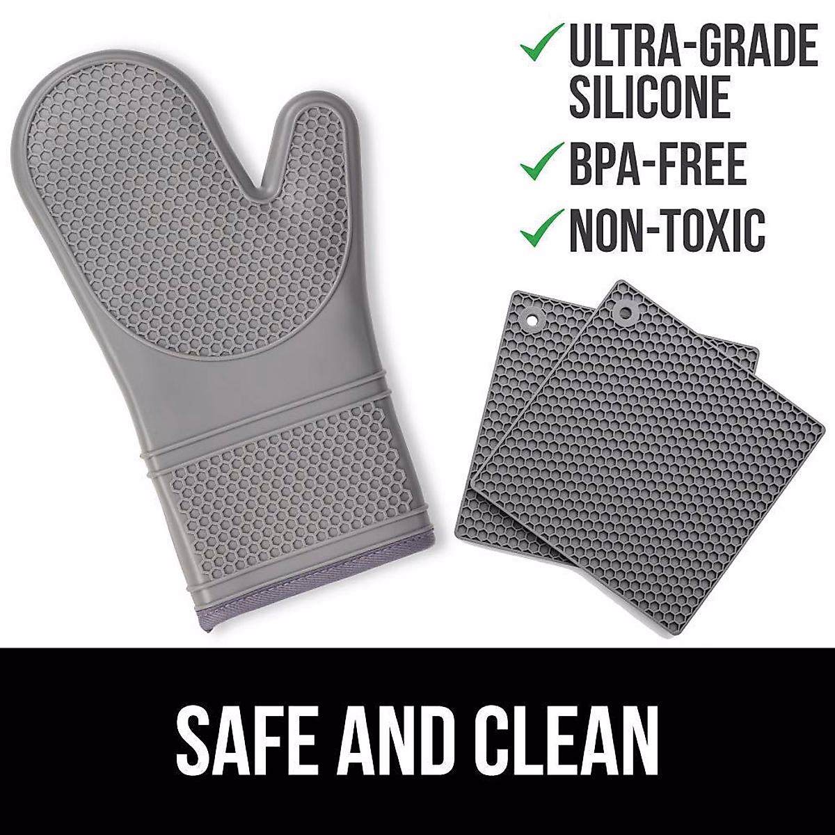 Gorilla Grip Cutting Board Set of 3 and Silicone Oven Mitt and Pot Holder 4 Piece Set, Includes Cooking Mitts and Trivet Mats, Cutting Boards are, Both in Gray Color, 2 Item Bundle
