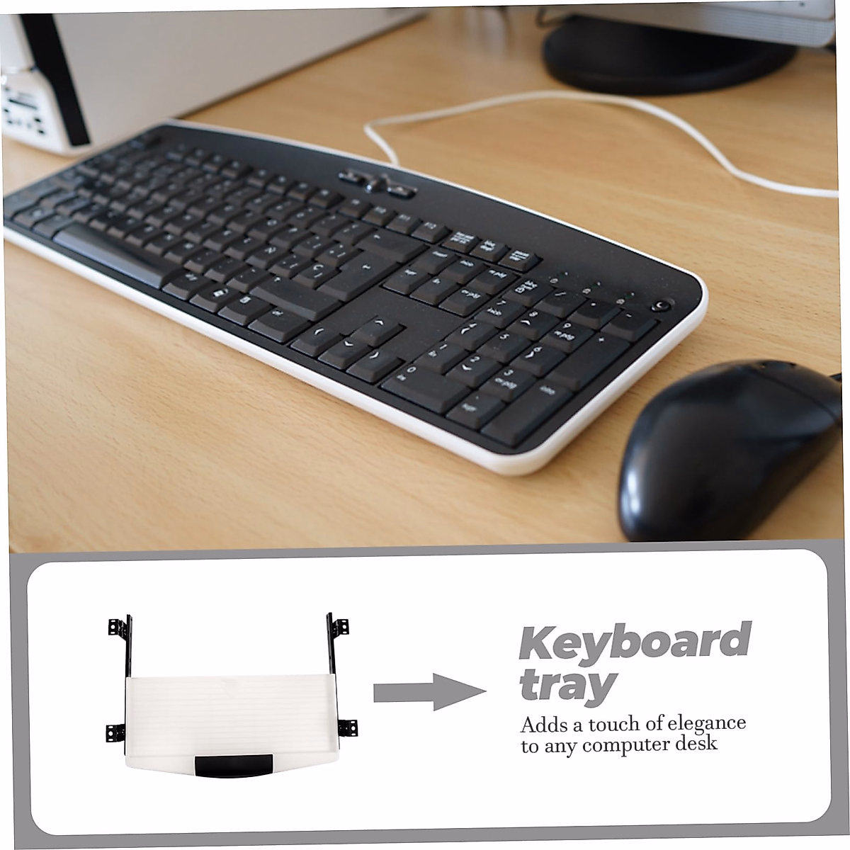 Housoutil Abs Plastic Keyboard Tray Keyboard Guide Rail Computer Desk Accessory Side Mount Keyboard Storage