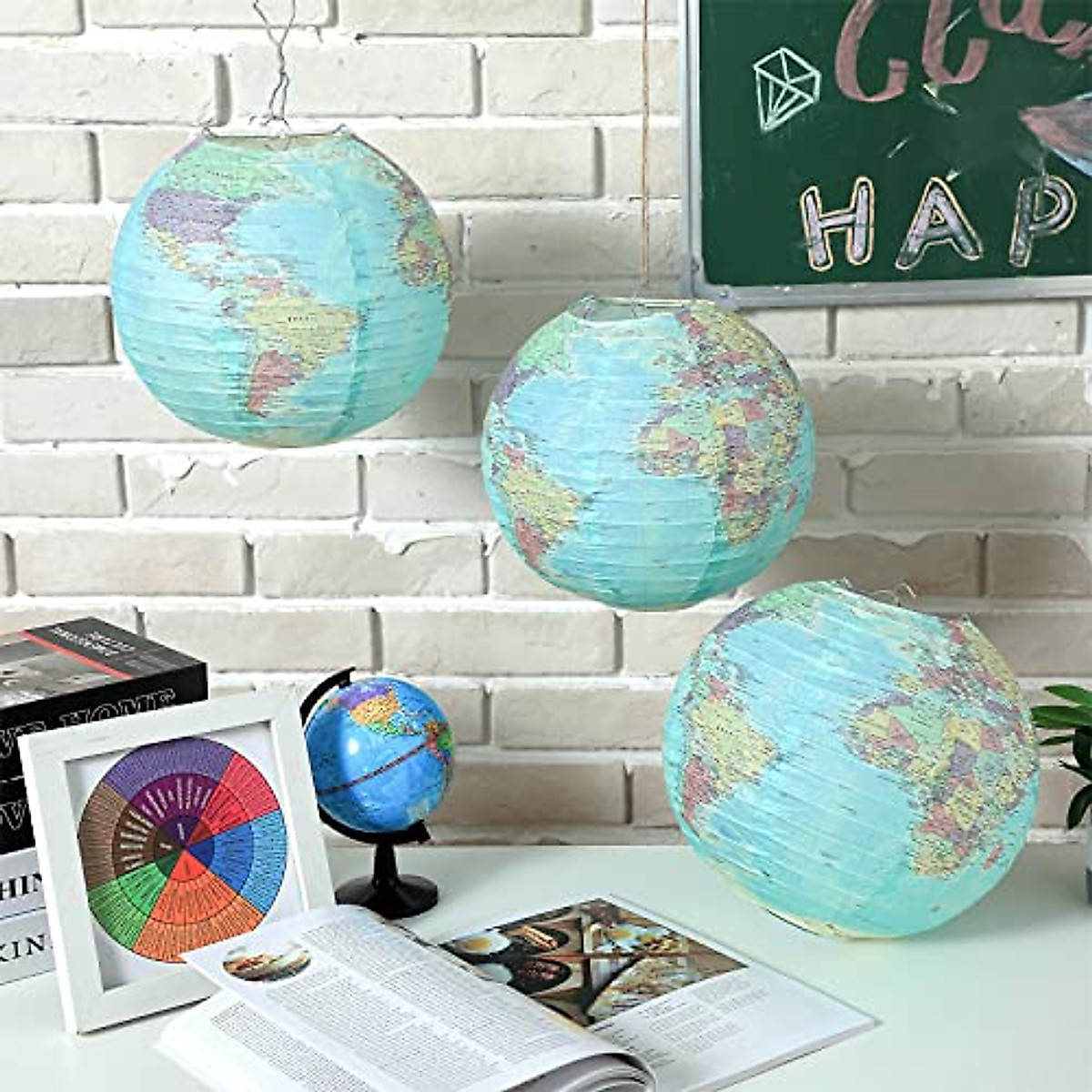 Retisee 12 Pcs 10 Inch Map Classroom Decorations Travel Themed Party Decorations World Map Globes Hanging Paper Lantern Earth Day Decorations for Home Earth Theme Party Decor Supplies