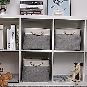 Bidtakay Baskets Set Fabric Storage Bins-White&Grey Bundled Baskets of 3 Medium Baskets 15" X 11" X 9.5" + 6 Small Baskets 11.8" X 7.8" X 5"