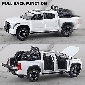 OANMYJJO Toy Trucks for Boys 1/24 Toyota Tundra Diecast Metal Model Toy Pickup Truck Pull Back Car Model with Light and Sound Toy Trucks for Boys Age 4-7(White)