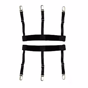 GUOMAN Mens Y-Style Shirt Stays, Adjustable Elastic Garter Straps Sock Non-slip Clamps, Black, Large