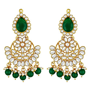 Aheli Bridal Kundan Faux Pearl Choker Necklace with Earrings Maang Tikka for Women Girls Indian Traditional Bollywood Fashion Jewelry Set Green