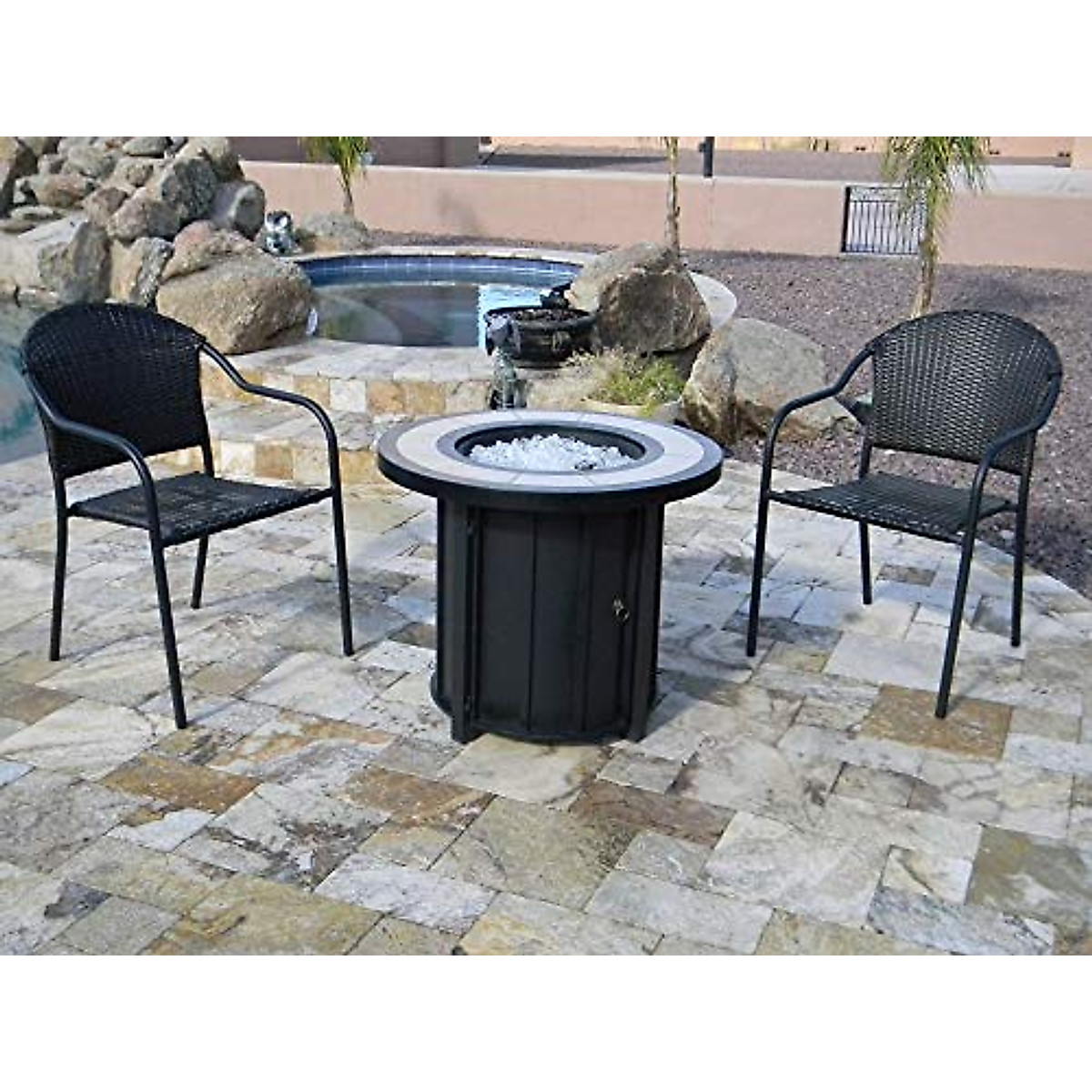 Hiland AFP-TTR Tile top 40,000 BTU Propane Fire Pit, Round, Bronze,Beige, Black